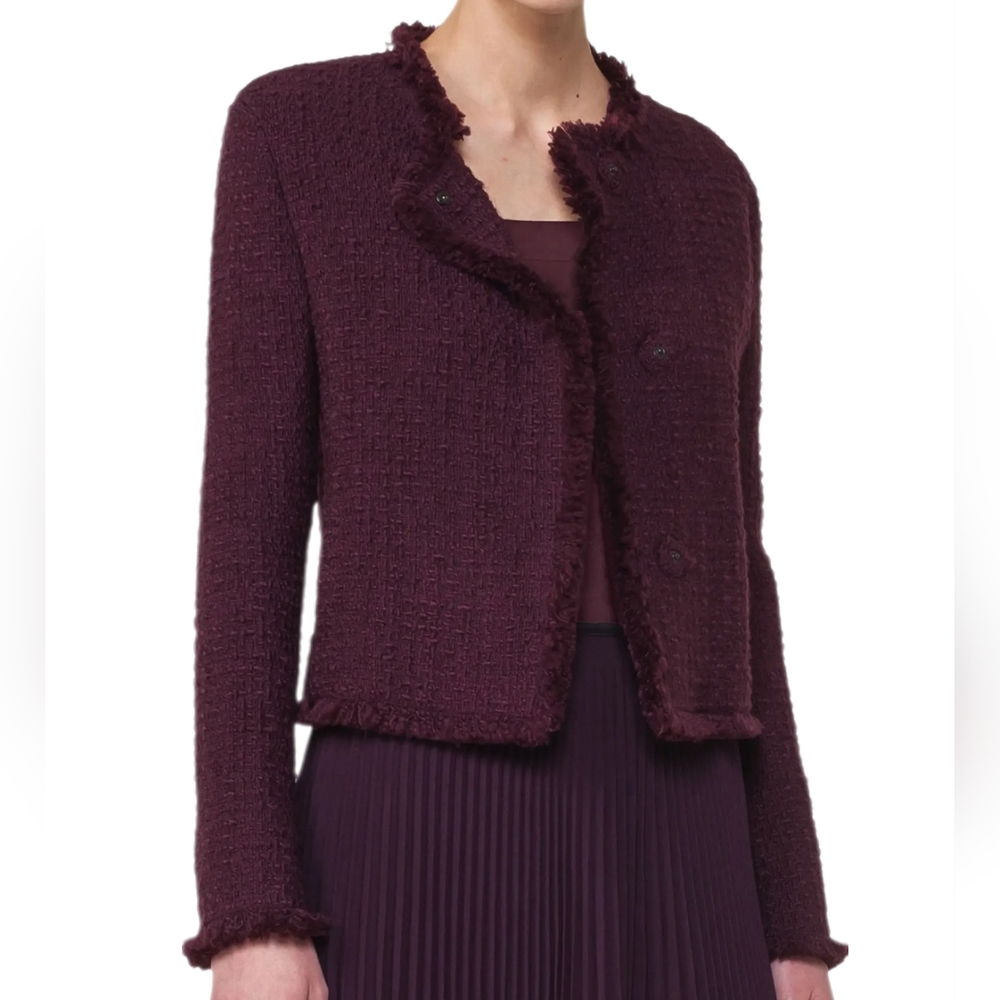Akris Punto Fringe Tweed Jacket Blazer Wool Purple - Gem